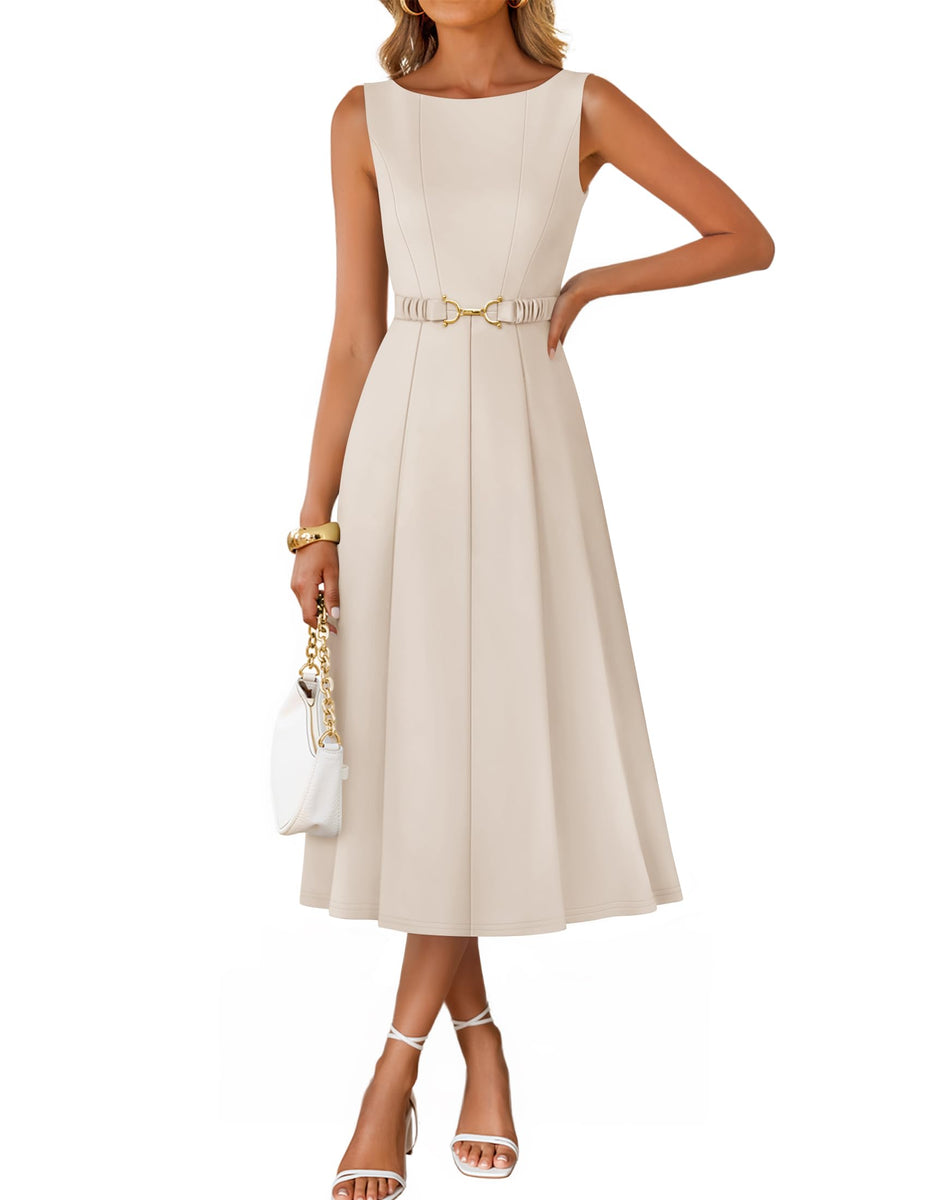 ZESICA Elegant Boat Neck A Line Tie Waist Spring Cocktail Party Dress ...